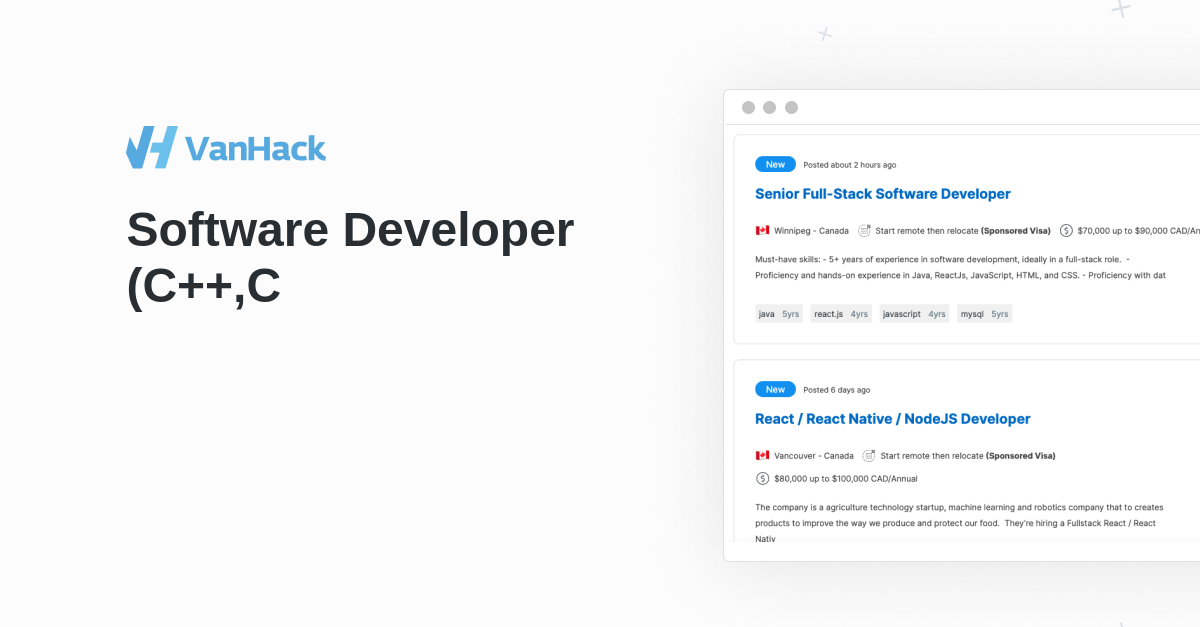 Software Developer (C++,C#, .NET, SQL) - VanHack